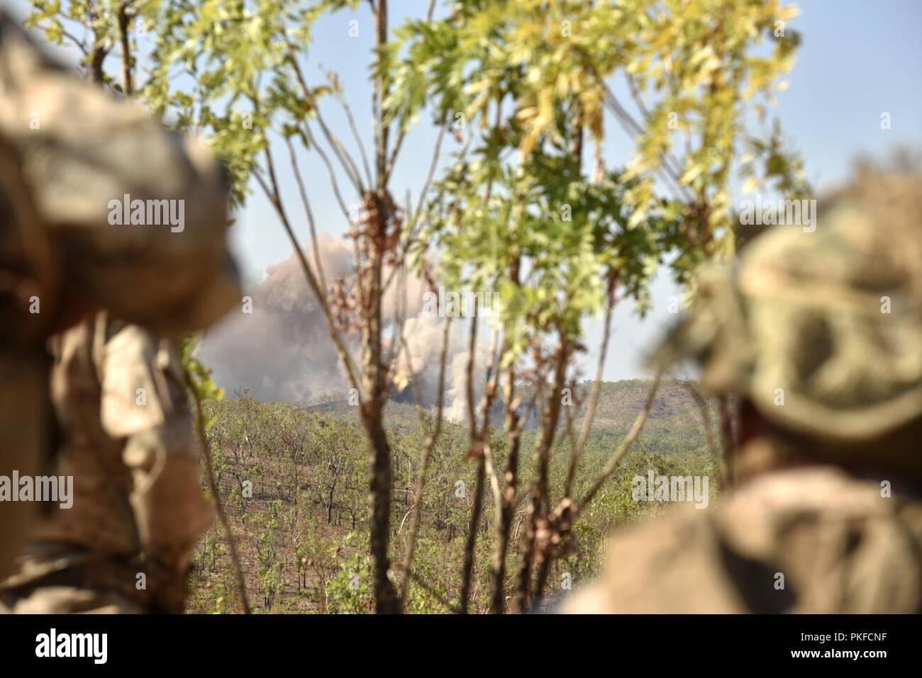 Fire Support Team Marines view impacts from M777 artillery and 81mm ...