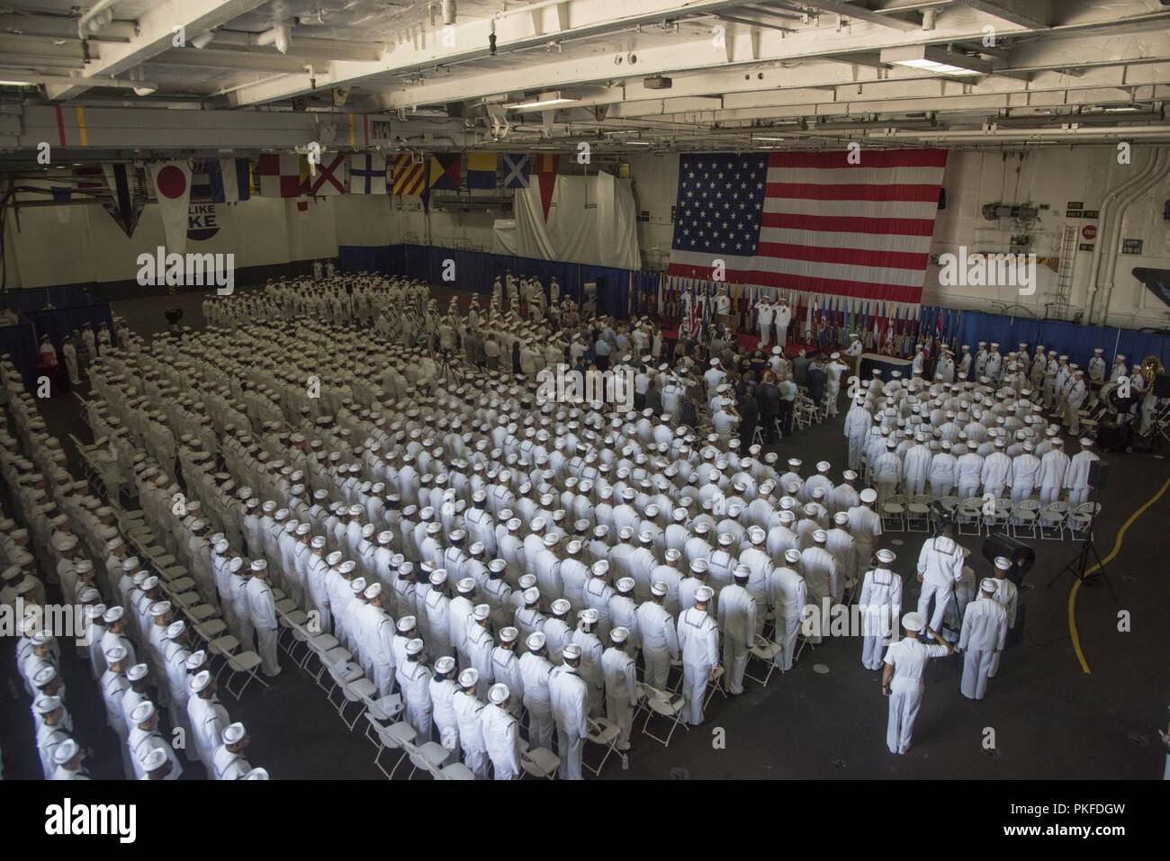 Va. (Aug. 9, 2018) Sailors aboard the aircraft carrier USS Dwight D ...