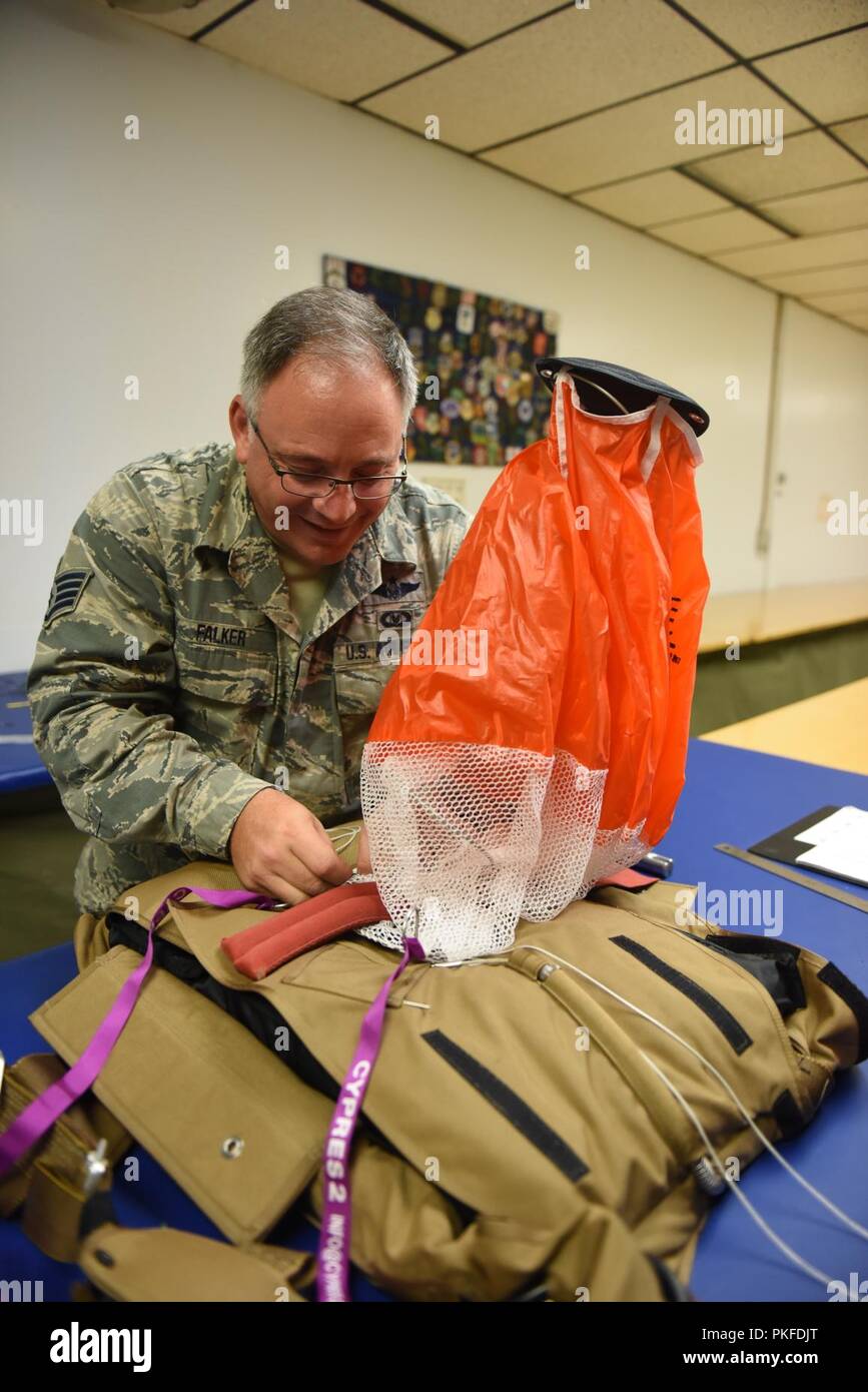 Staff Sgt. Stephen Falker, an aircrew flight equipment technician with ...