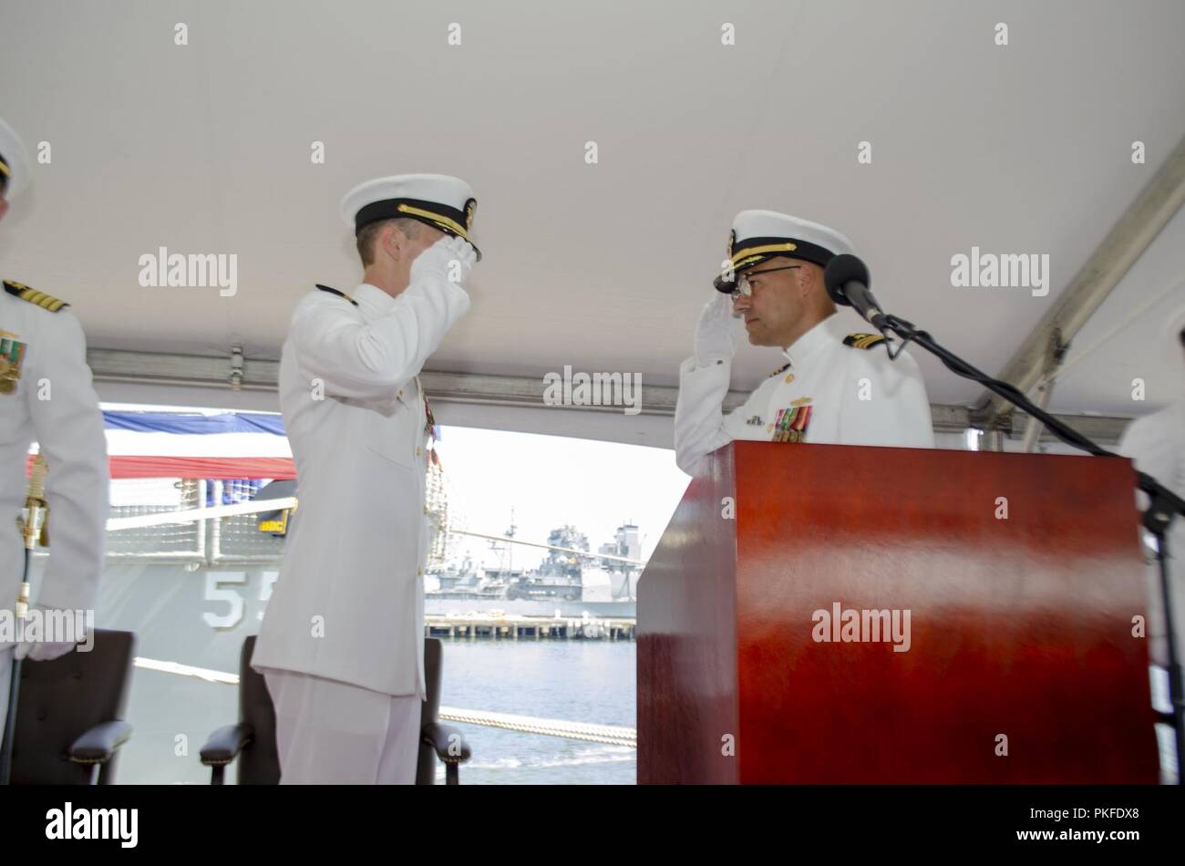 NORFOLK (Aug. 10, 2018) Cmdr. Nathan P. Diaz relieves Cmdr. Daniel E ...