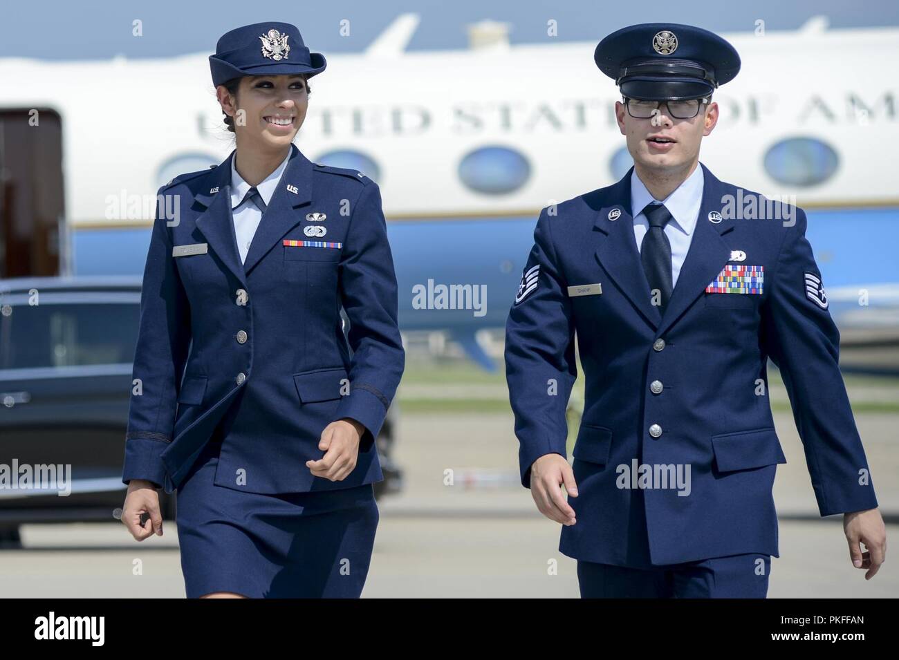 (From left) 1st Lt. Kassandra Prusko and Staff Sgt. Joseph Shank depart ...