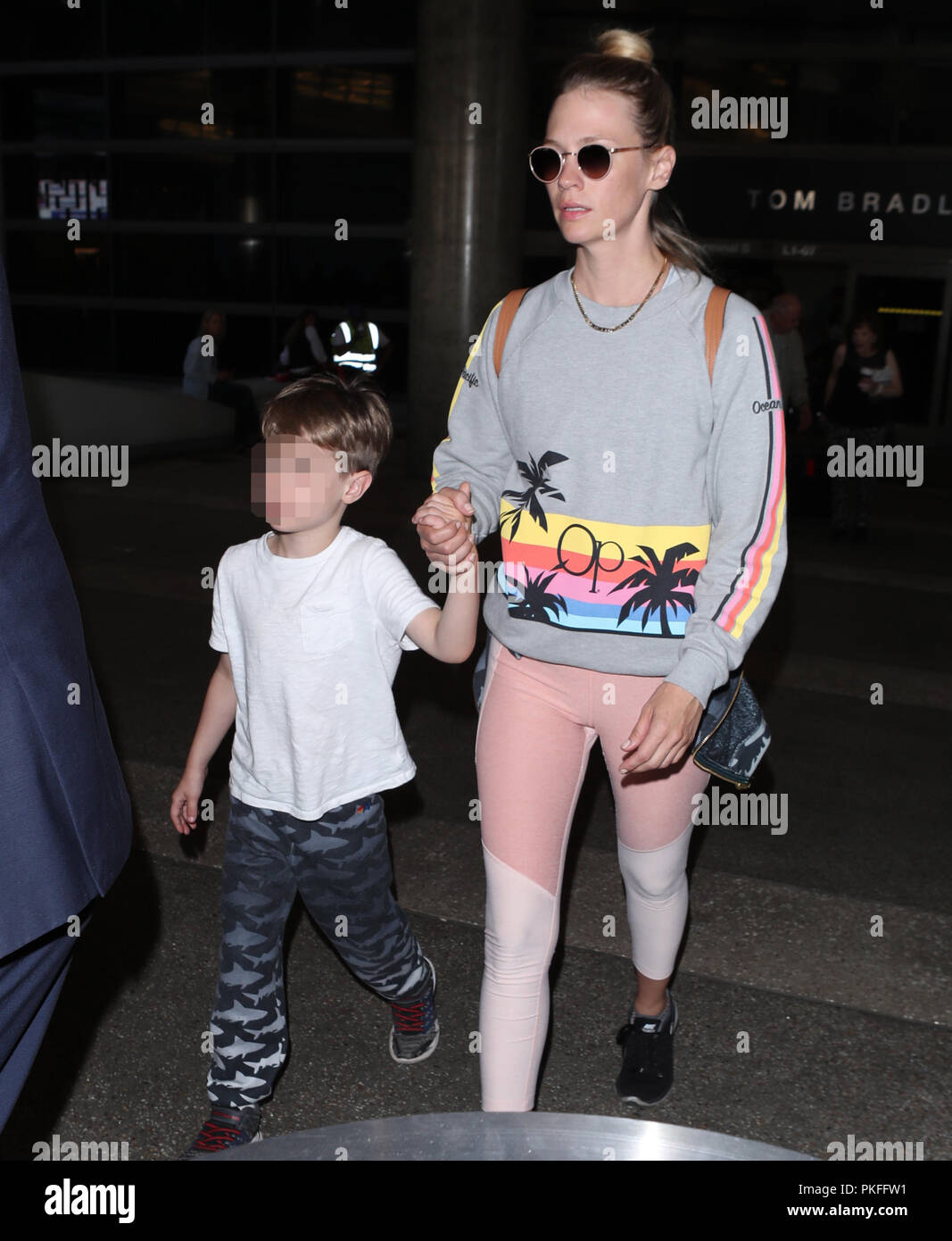 January Jones and her son, Xander, at Los Angeles International Airport ...