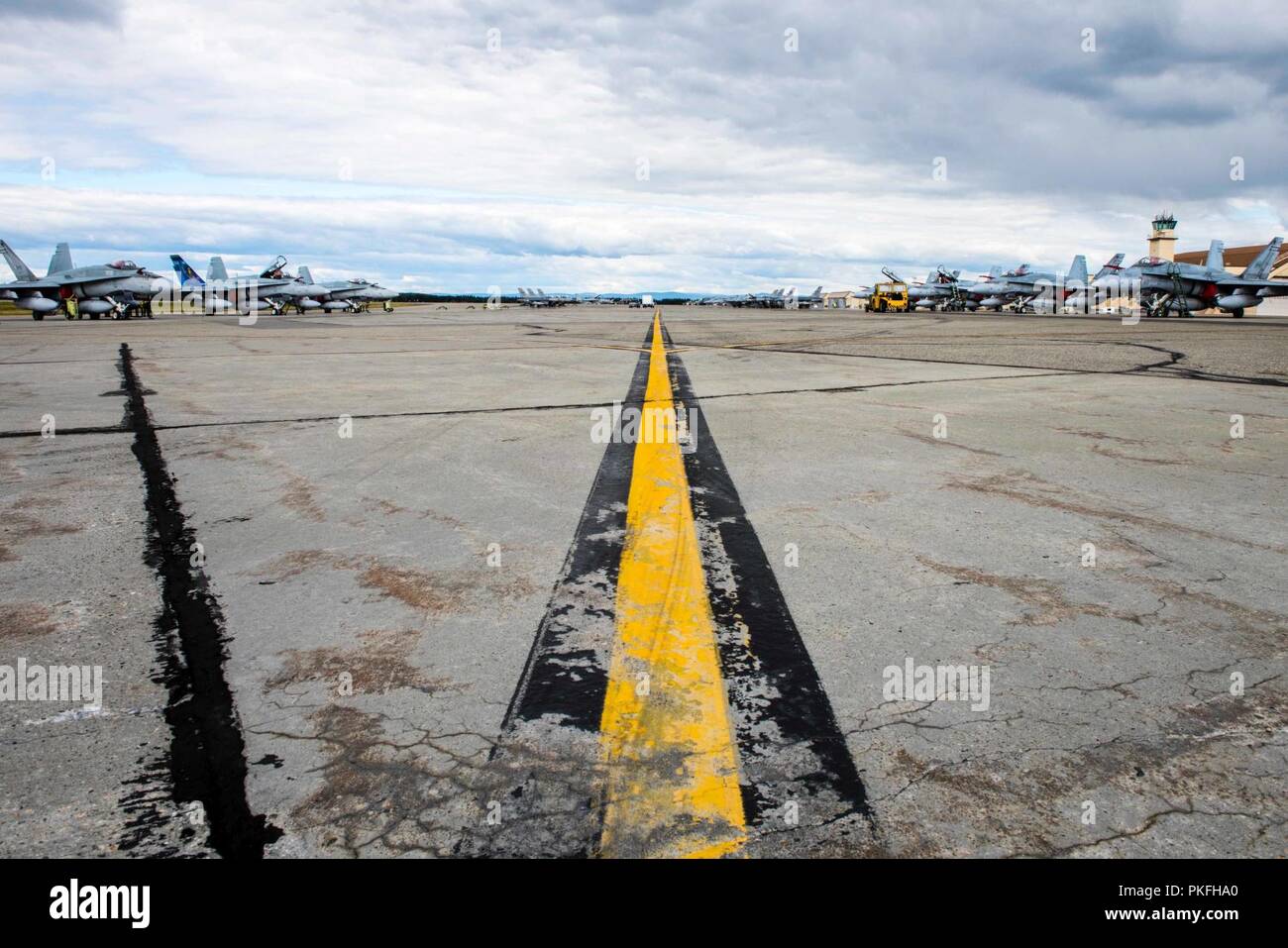 Aircraft sit on the flight line, Aug. 9, 2018, during RED FLAG-Alaska ...