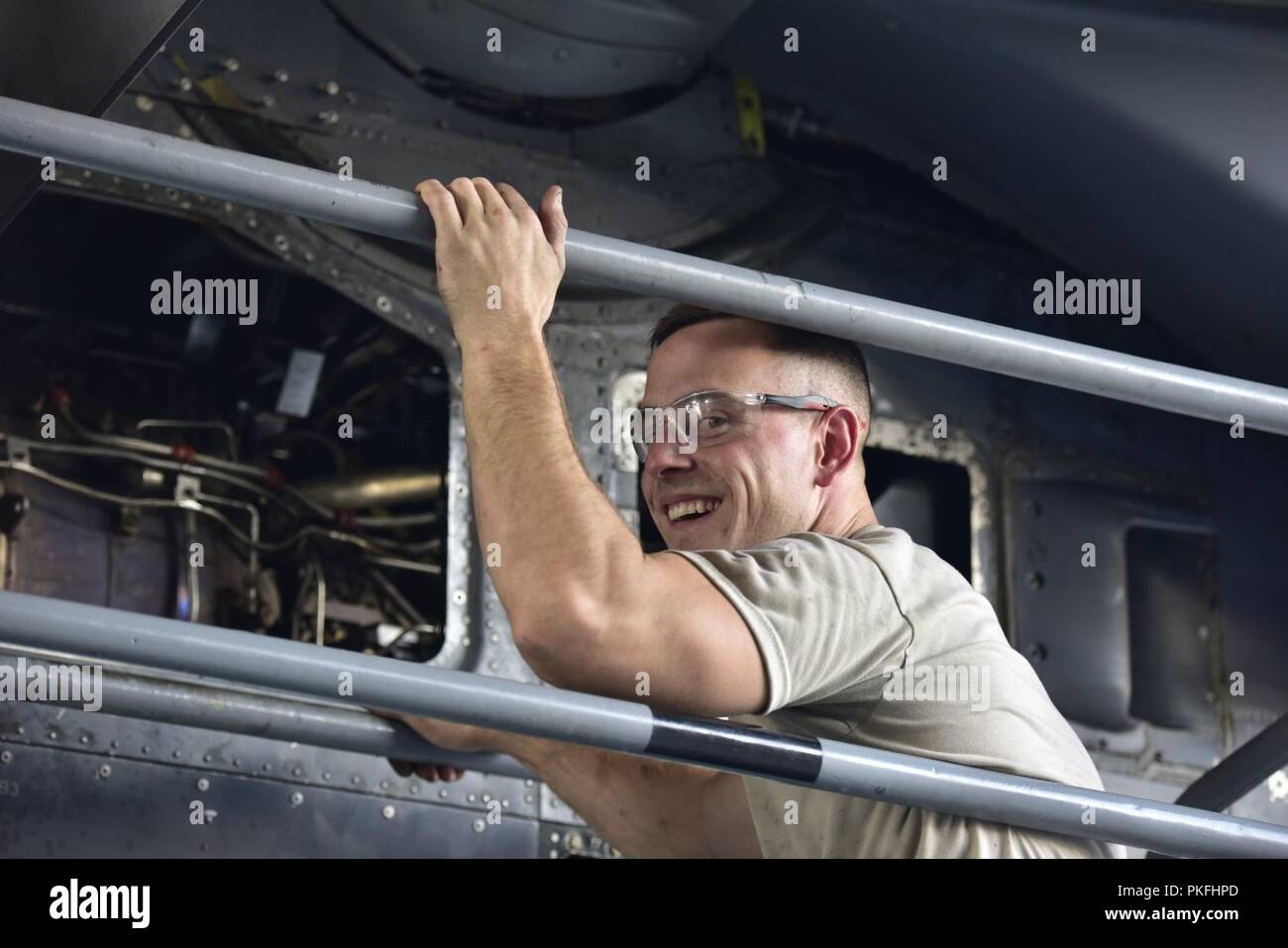 Airman 1st Class Jordan Calanderos, 71st Aircraft Maintenance Unit crew ...