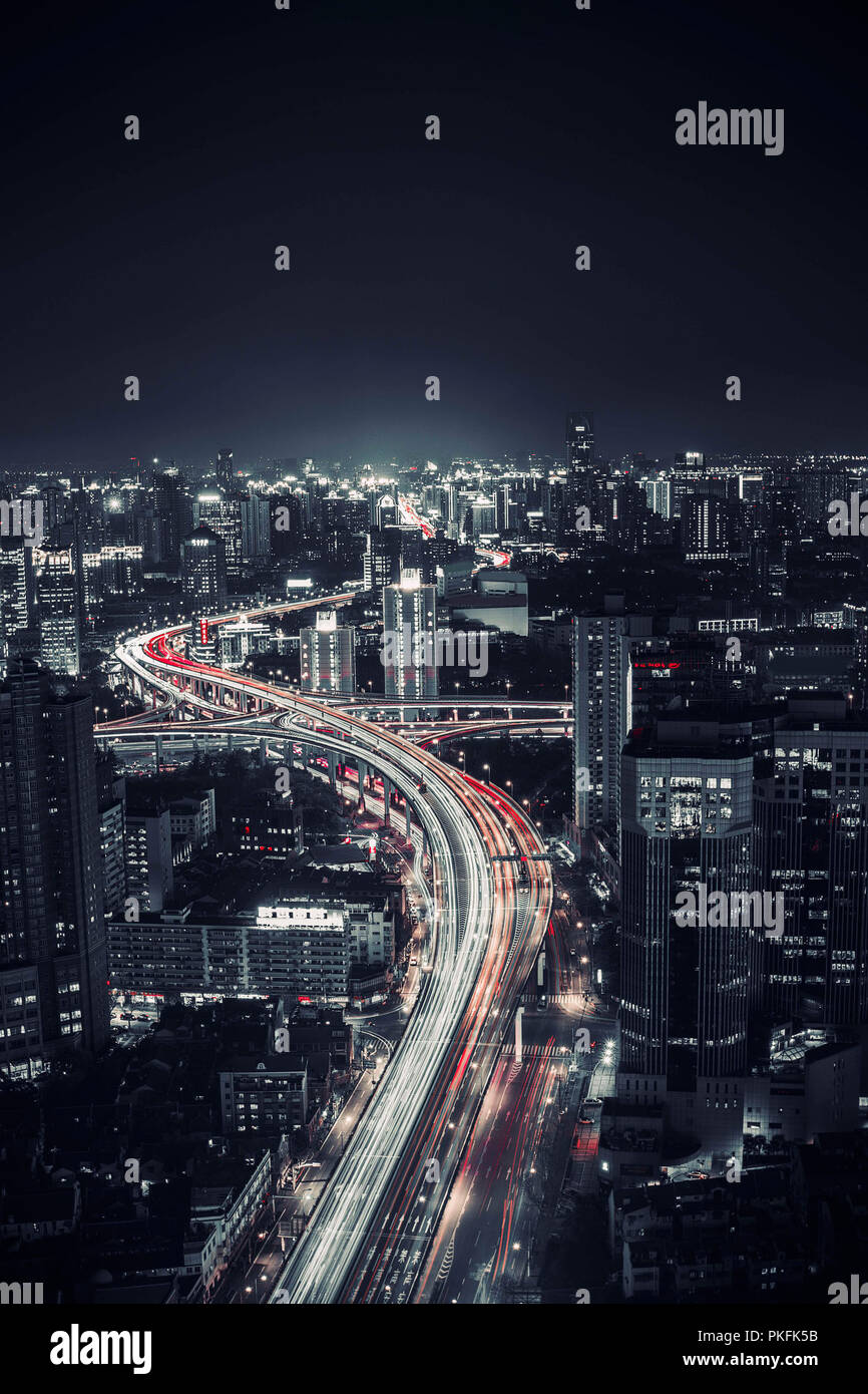 Shanghai urban construction at night Stock Photo - Alamy