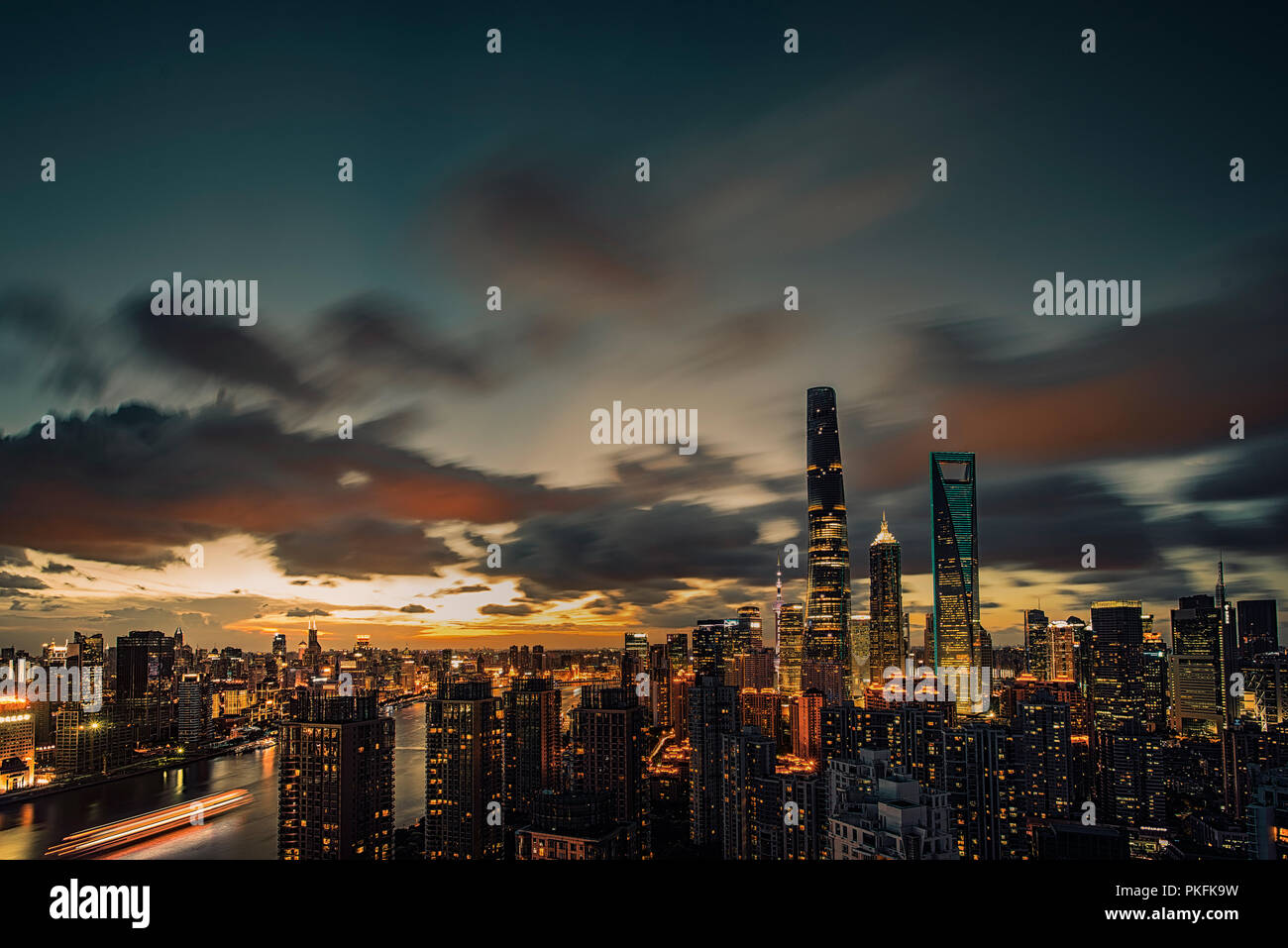 Shanghai urban construction at night Stock Photo - Alamy