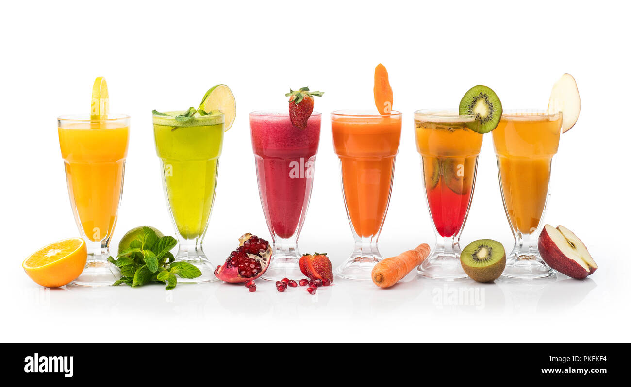 Set of Fresh Juices isolated on white, Clipping path included, Fresh ...