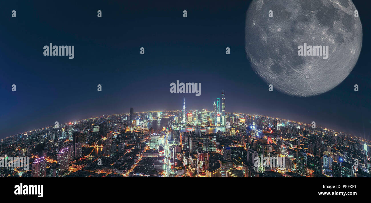 Shanghai urban construction at night Stock Photo - Alamy