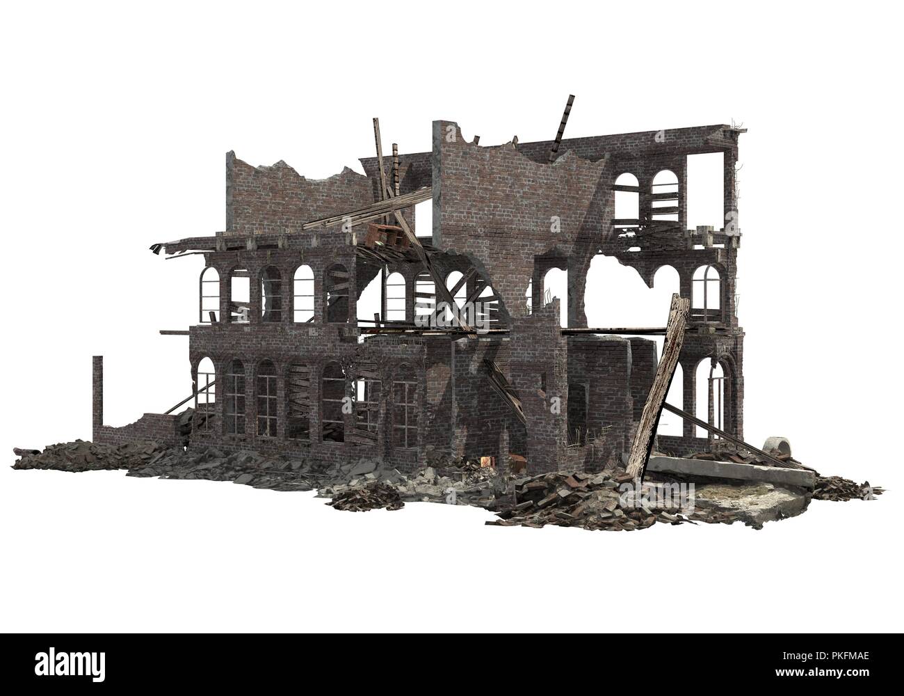 Ruined Building Isolated On White 3D Illustration Stock Photo - Alamy