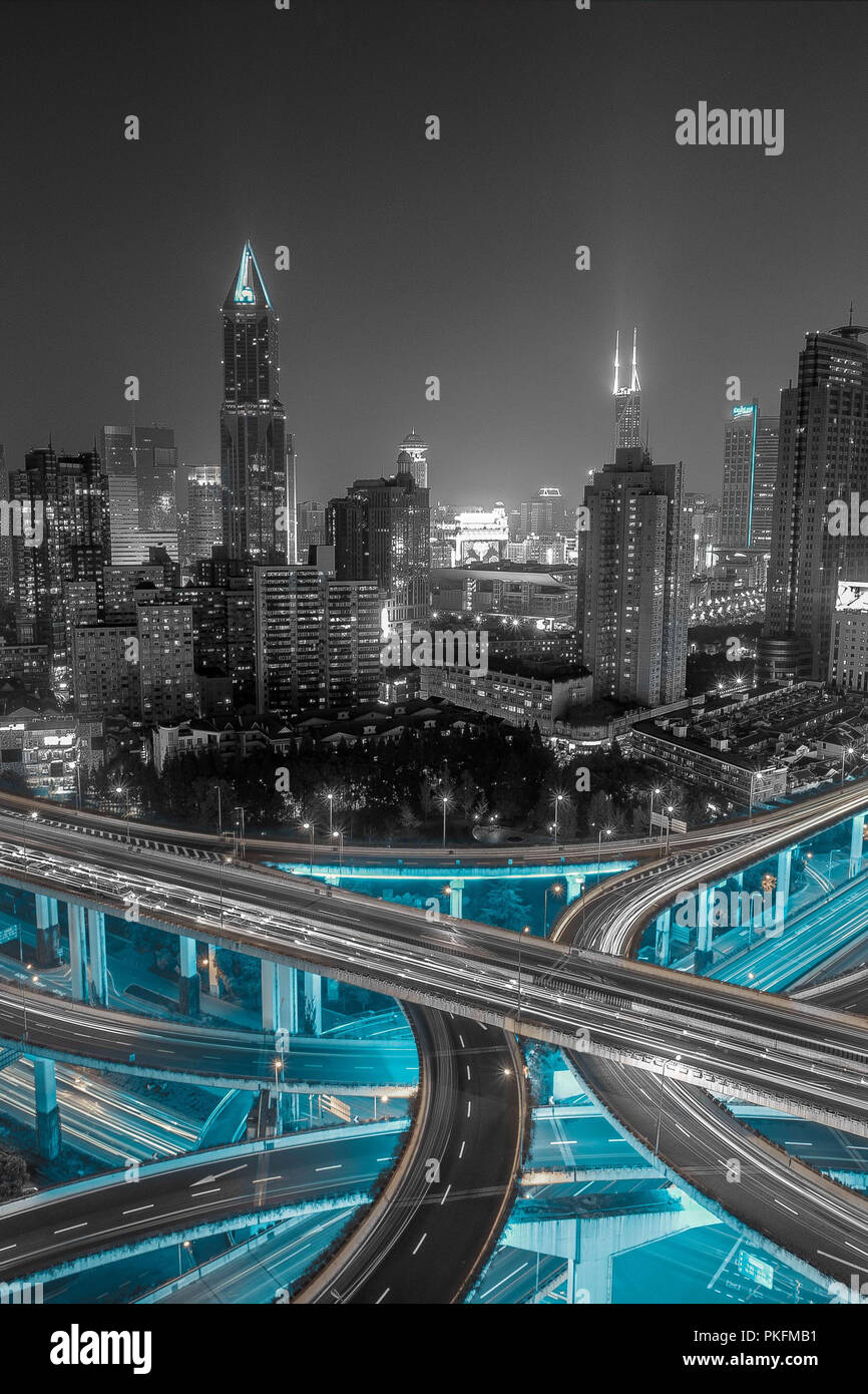 Shanghai urban construction at night Stock Photo - Alamy