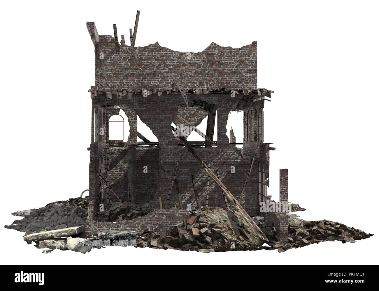 Ruined Building Isolated On White 3D Illustration Stock Photo - Alamy