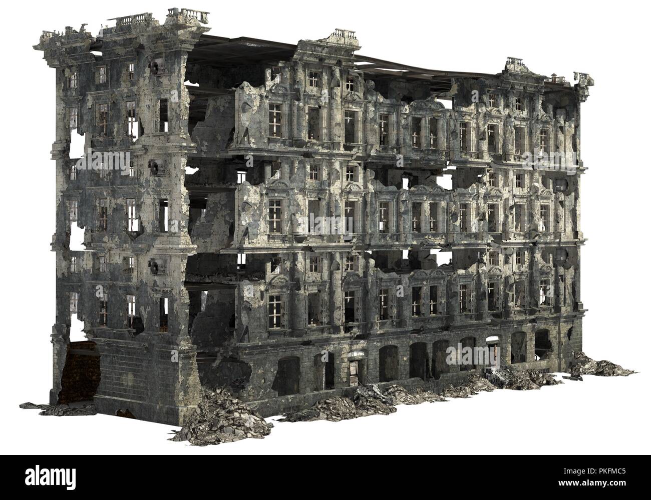 Ruined Building Isolated On White 3D Illustration Stock Photo - Alamy