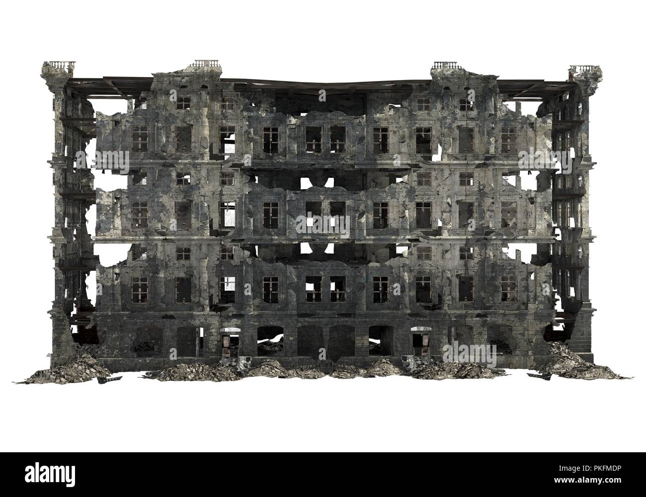 Ruined Building Isolated On White 3D Illustration Stock Photo - Alamy