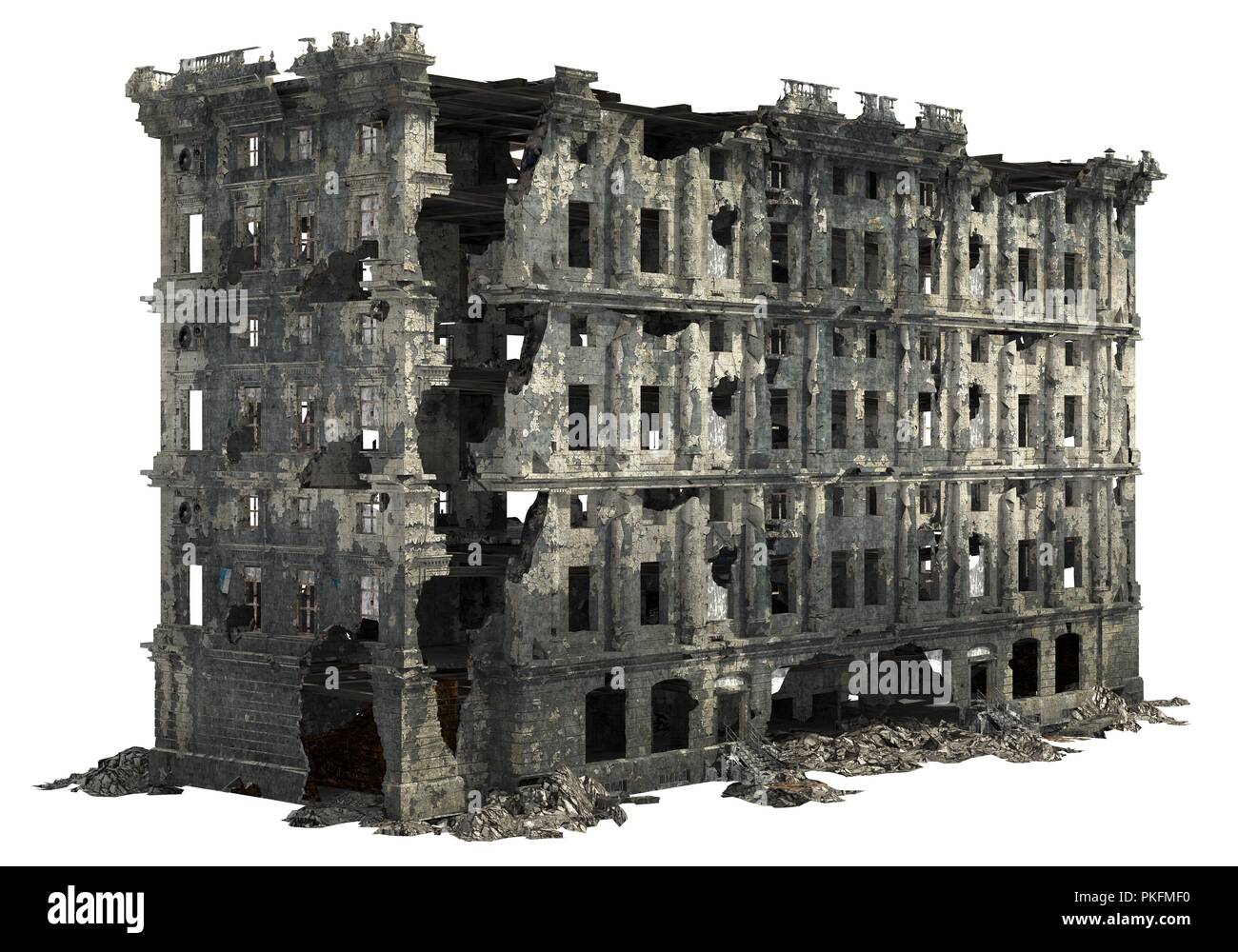Ruined Building Isolated On White 3D Illustration Stock Photo - Alamy