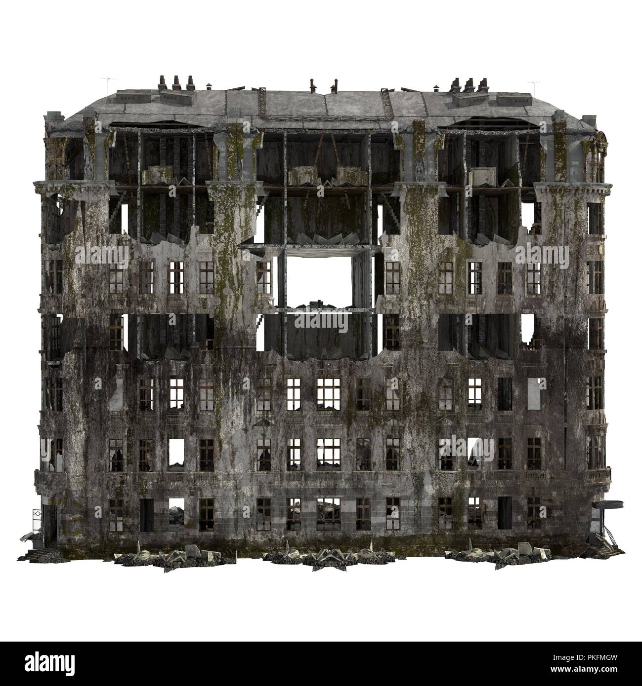 Ruined Building Isolated On White 3D Illustration Stock Photo - Alamy