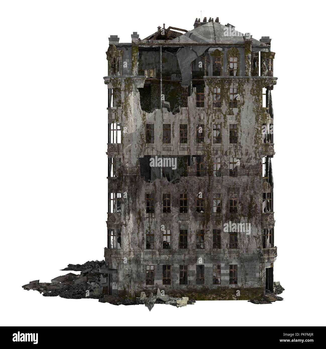 Ruined Building Isolated On White 3D Illustration Stock Photo - Alamy