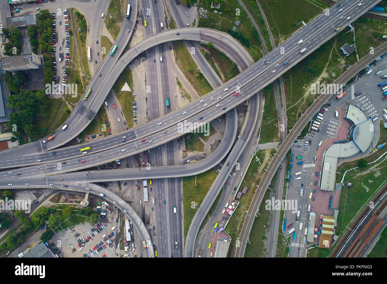 Aerial view of highway and overpass in city Stock Photo - Alamy