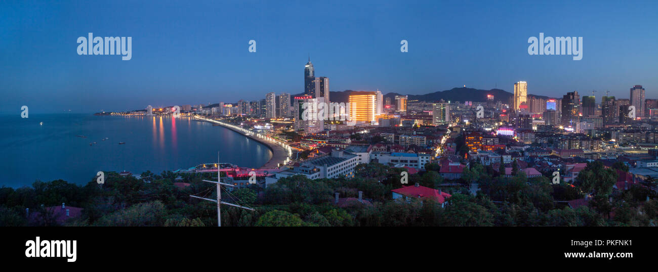 Shandong yantai city buildings at night Stock Photo - Alamy