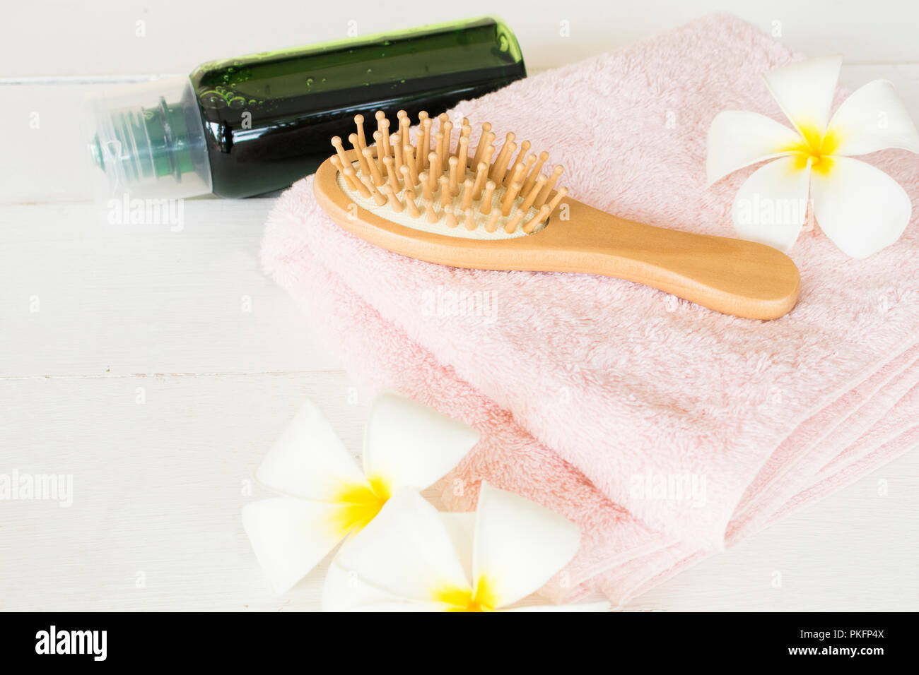 herbal shampoo health care for head and hairs with terry clothes on ...