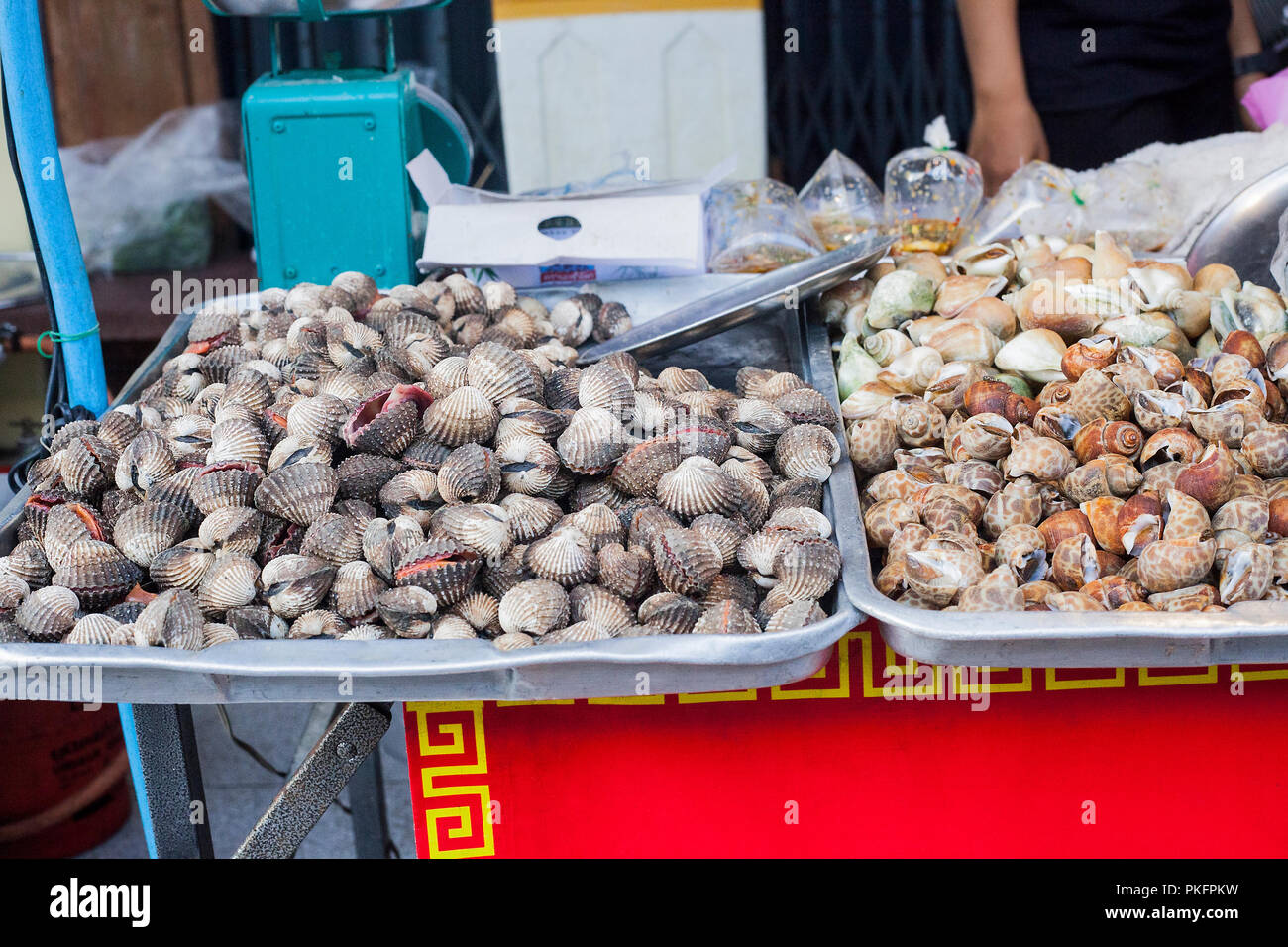 Street food seashells on street market in Phuket, Thailand Stock Photo ...