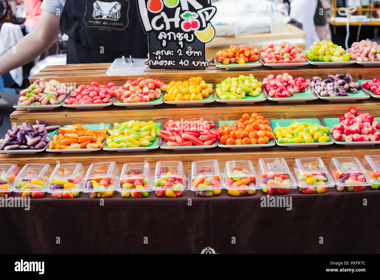 Phuket, Thailand - 25 February 2018: Lukchub colorful sweet candies for ...