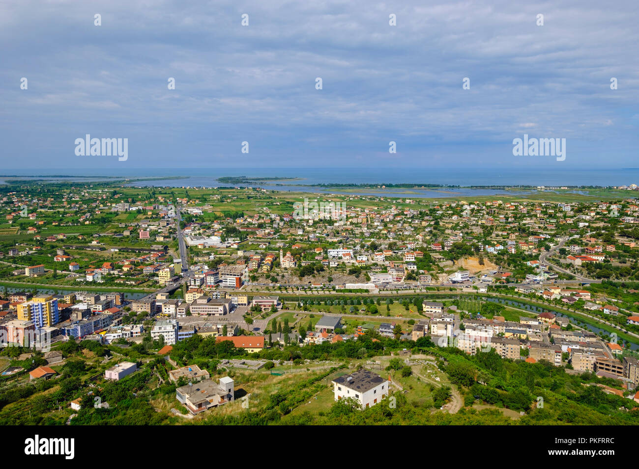 View from castle to Lezha, Lezhë, Adriatic coast, Qark Lezha, Albania ...