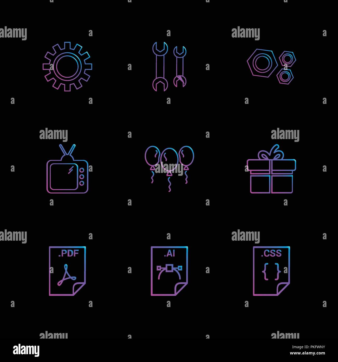 Gear , wrench, nut bolt , tv , balloons , giftbox , pdf file , ai file ...
