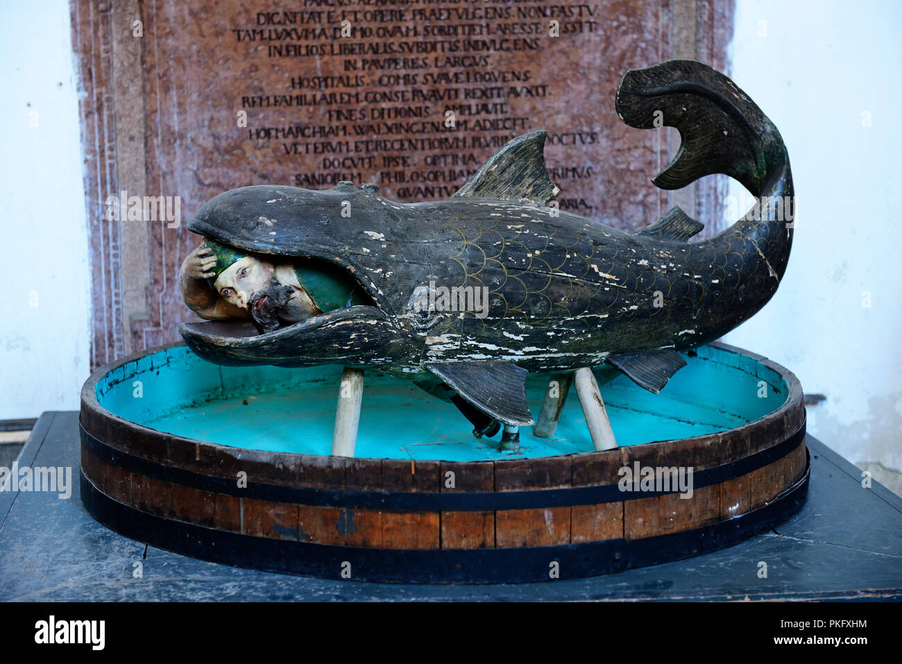 Jonas and the whale carving in the Asam church, Aldersbach Abbey, East ...