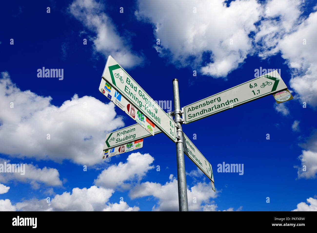 Signpost with cycle trails at Sandharlanden, Eastern Bavaria, Lower ...