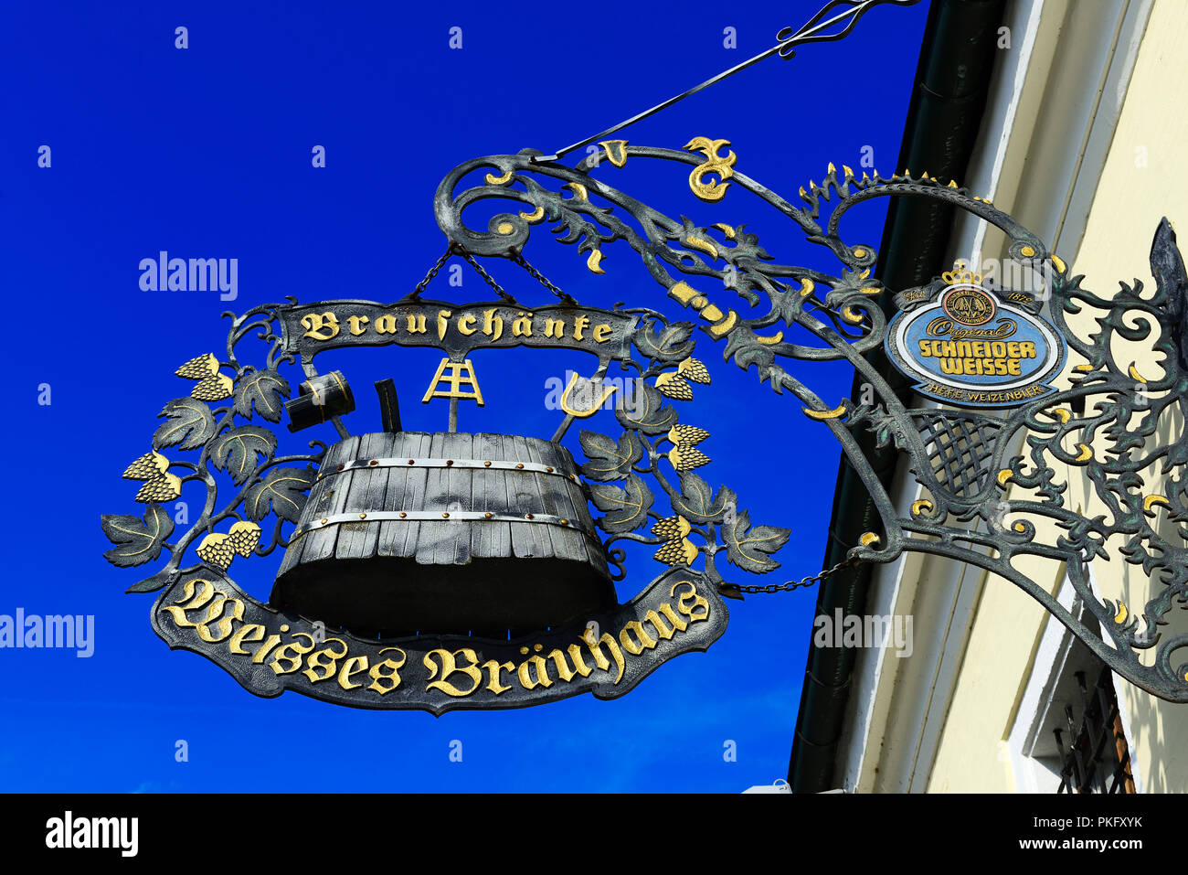 Hanging shop sign wheat beer brewery Schneider, Kelheim, Eastern ...