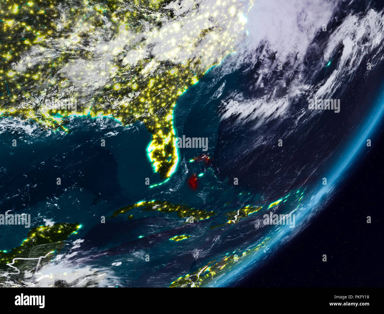 Bahamas from space on planet Earth at night with visible country ...