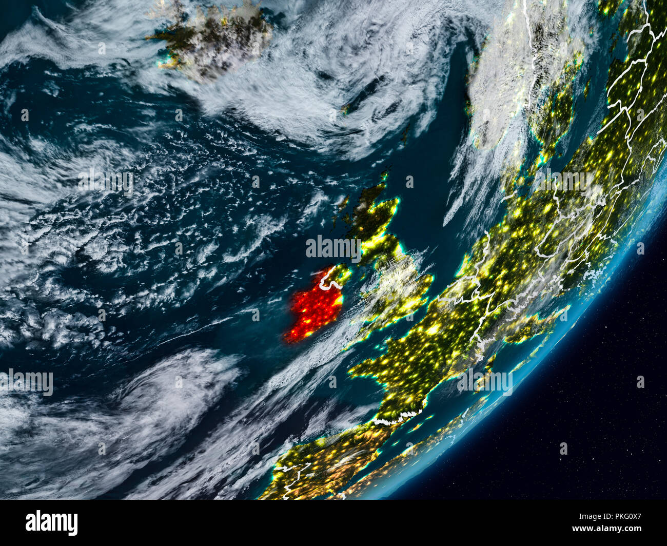 Ireland from space on planet Earth at night with visible country ...