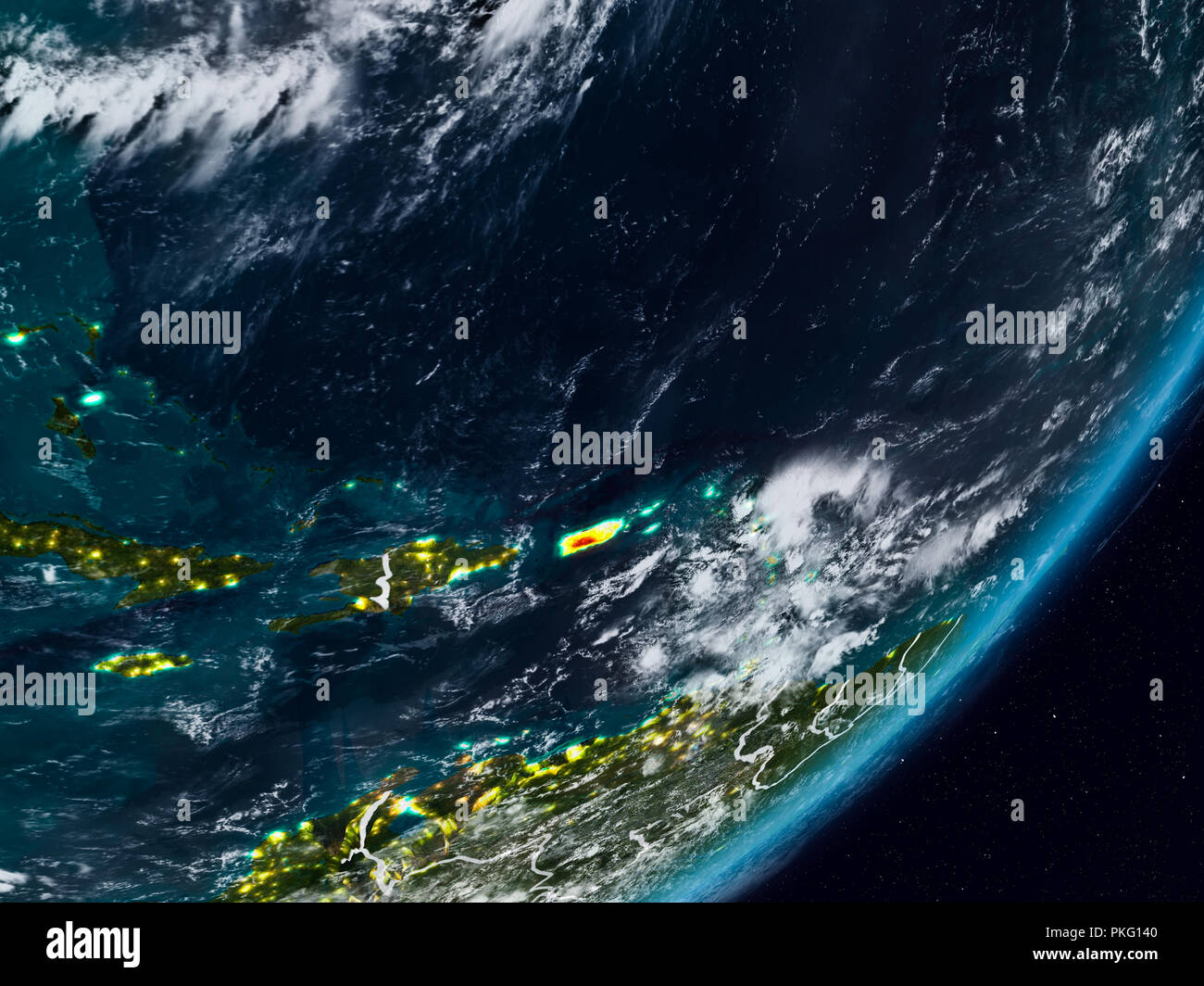 Puerto Rico from space on planet Earth at night with visible country ...