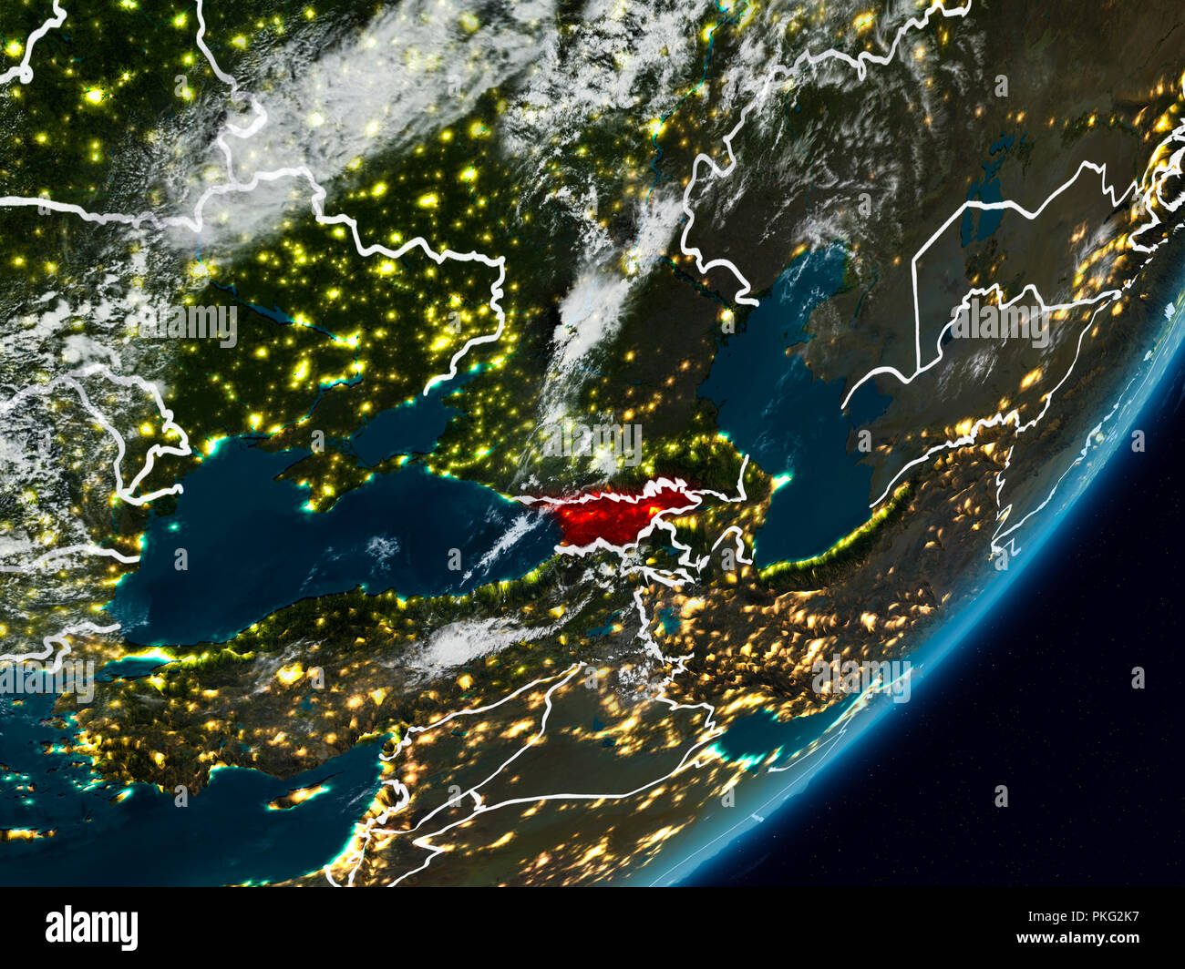Georgia from space on planet Earth at night with visible country ...