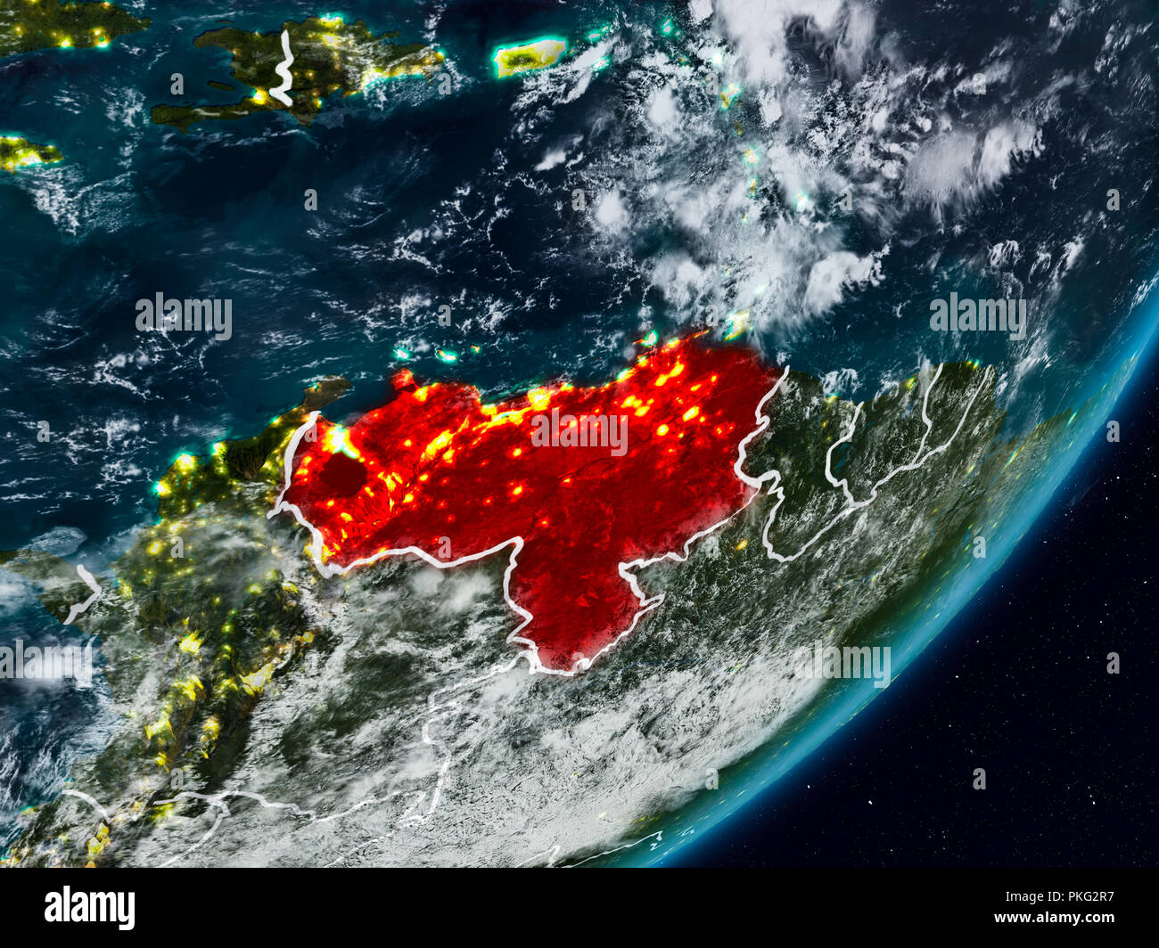 Venezuela from space on planet Earth at night with visible country ...