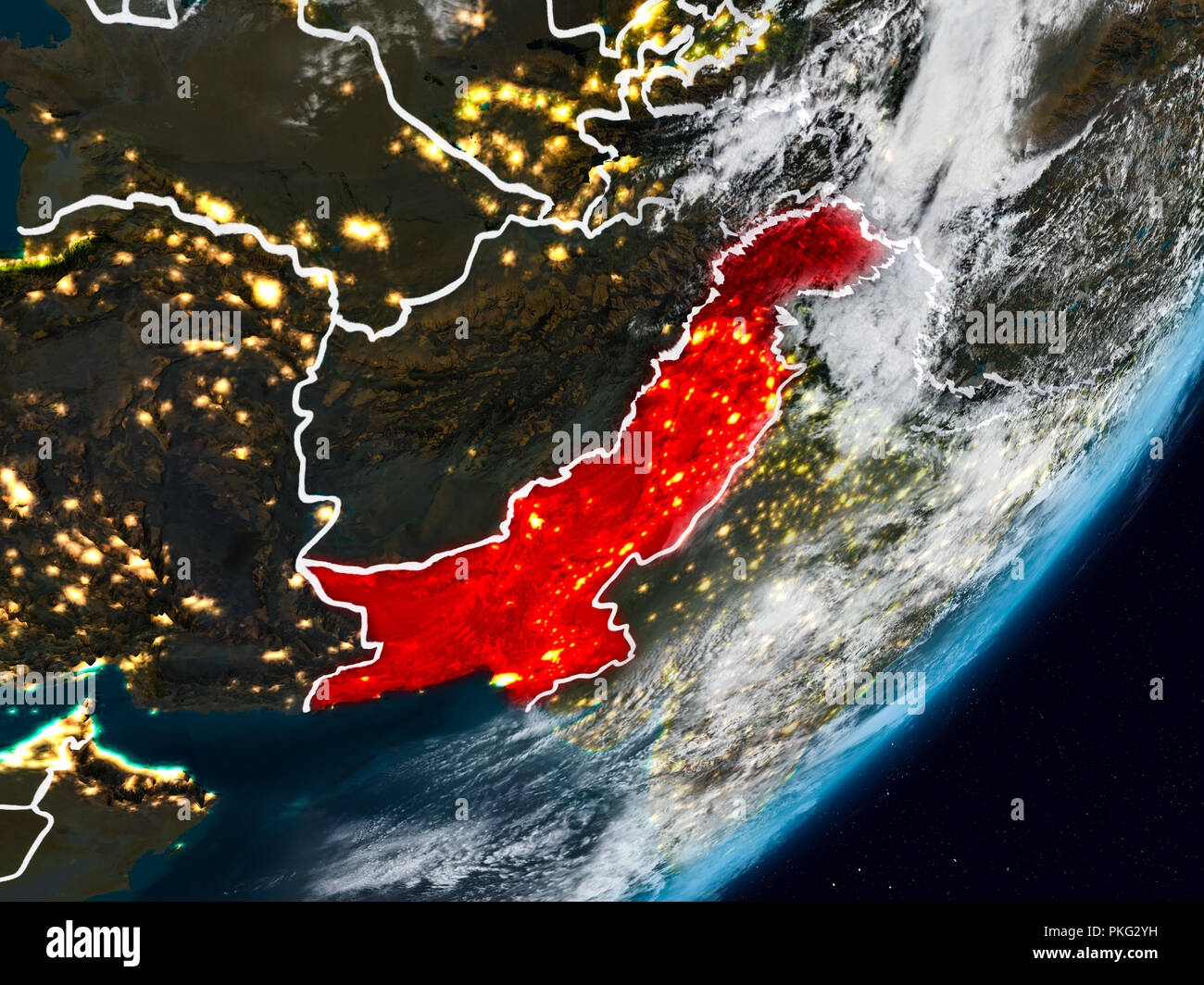 Pakistan from space on planet Earth at night with visible country ...
