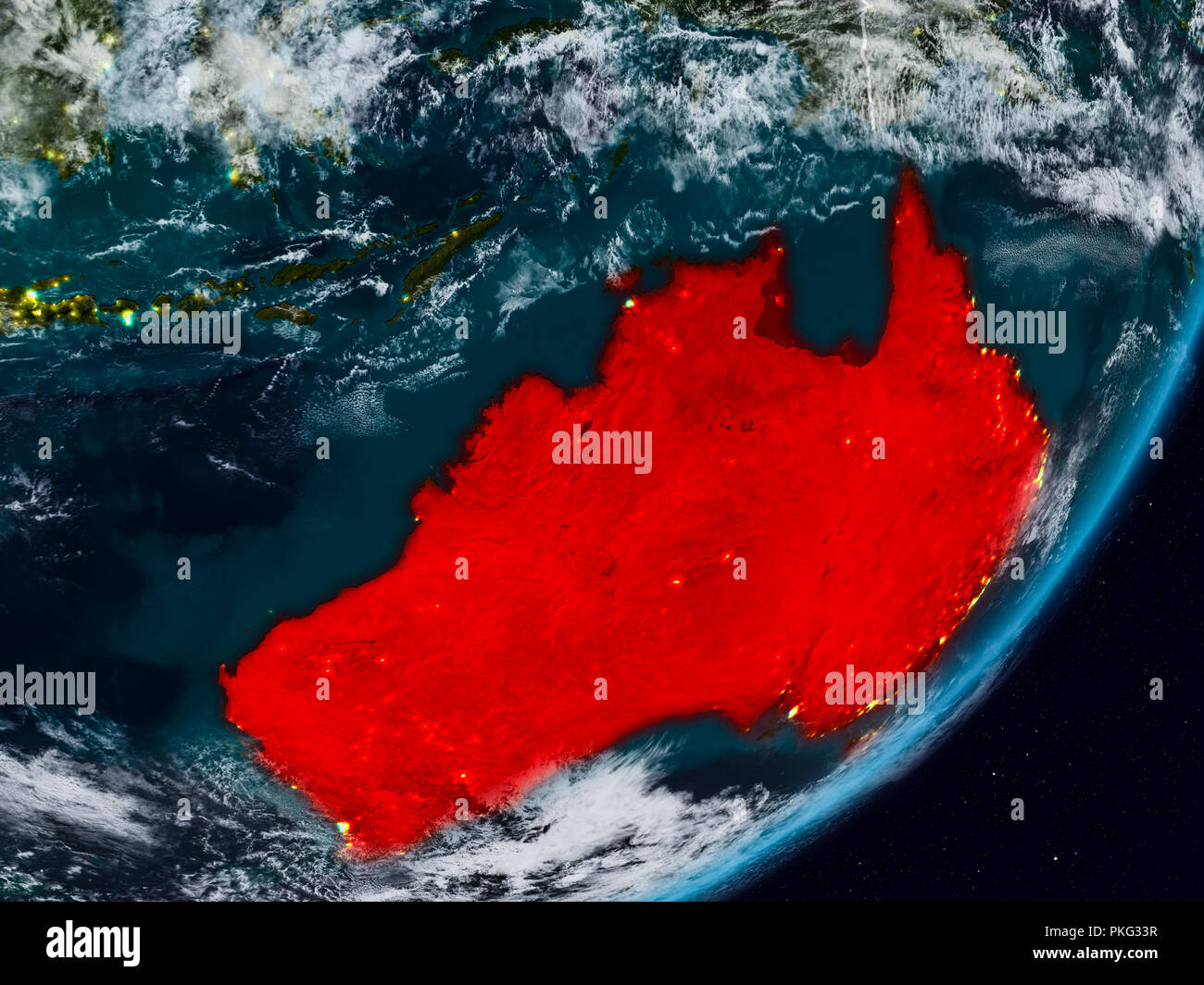 Australia from space on planet Earth at night with visible country ...