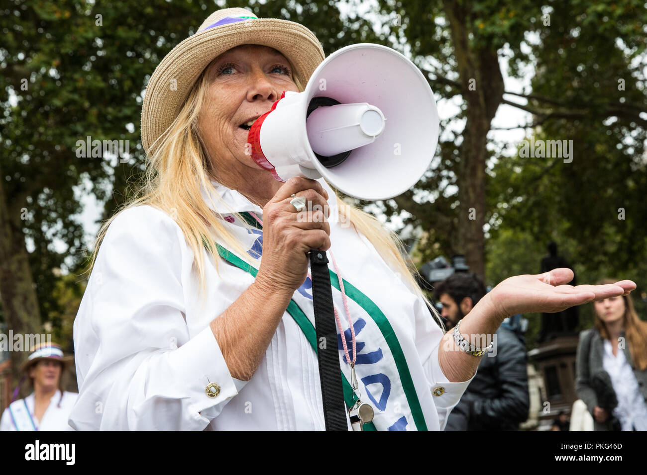 London, UK. 12th September, 2018. Tina Rothery addresses women from ...
