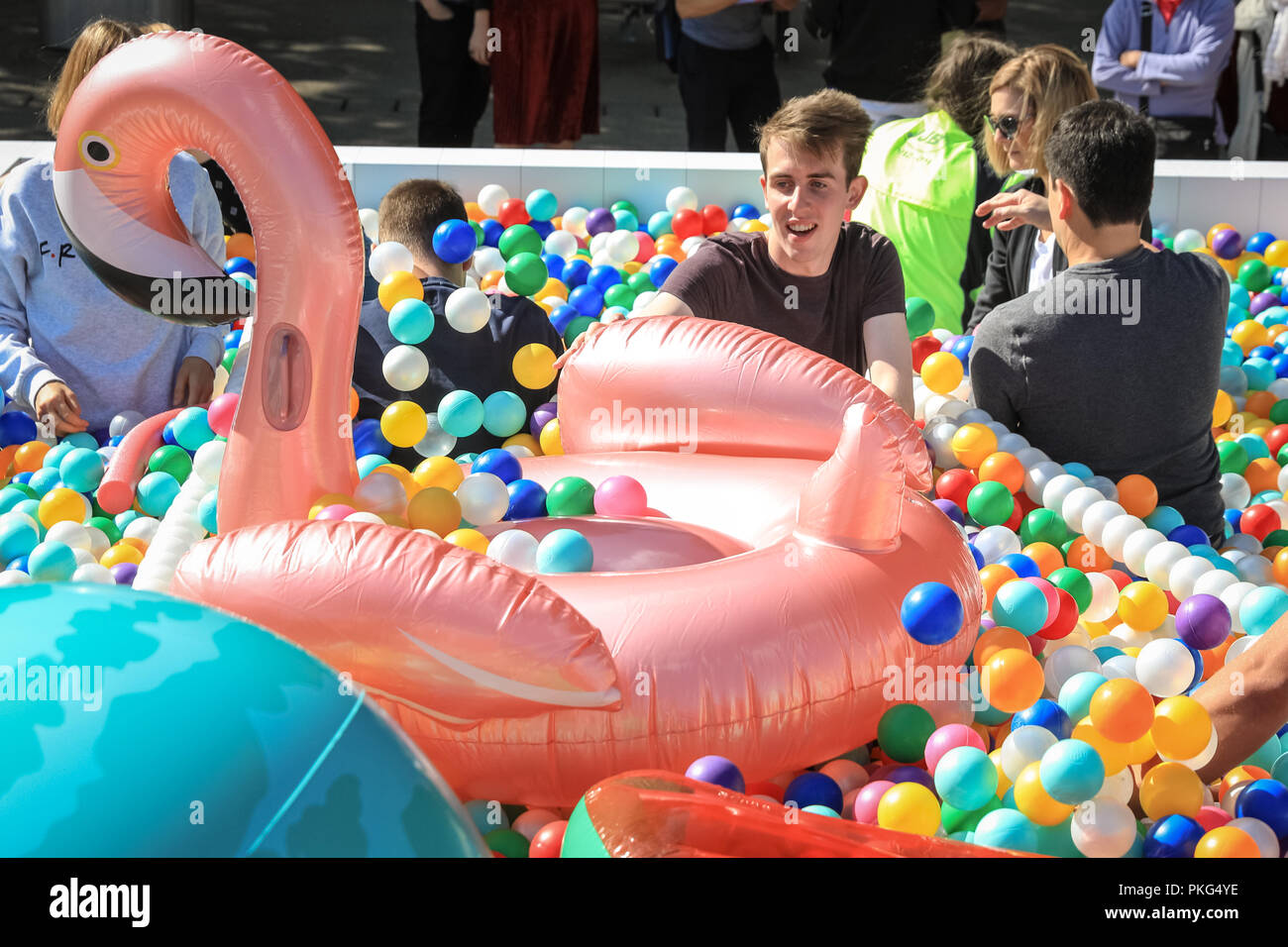 Southbank, London, UK, 13th Sep 2018. People have fun with ‘Say Balls ...