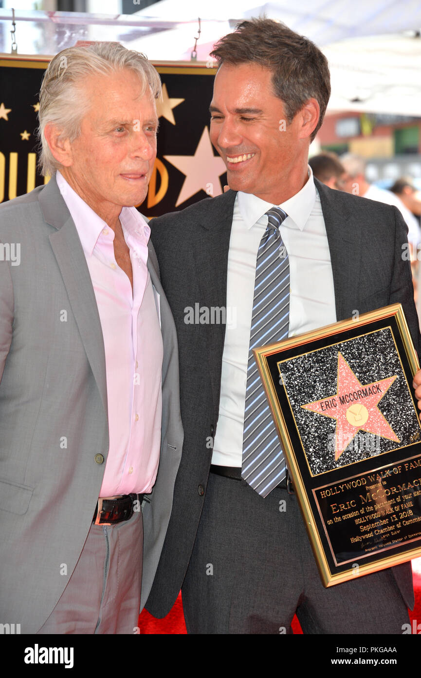 Los Angeles, USA. September 13, 2018: Michael Douglas & Eric McCormack ...
