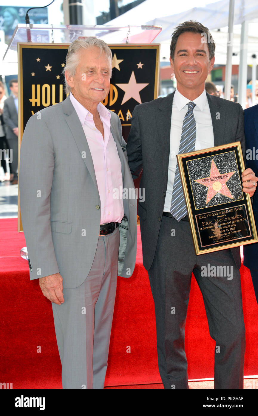 Los Angeles, USA. September 13, 2018: Michael Douglas & Eric McCormack ...