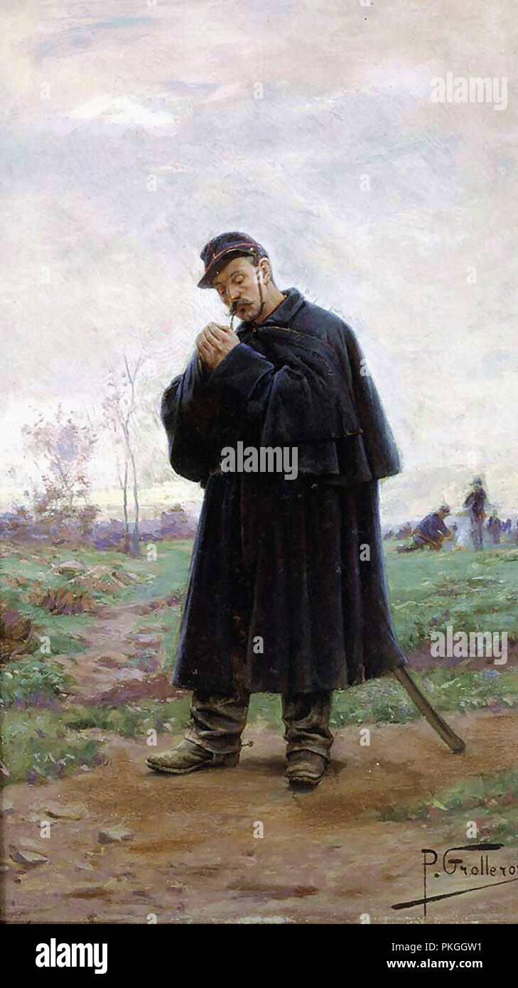 Grolleron Paul Louis Narcisse - Soldier Lighting His Pipe Stock Photo ...