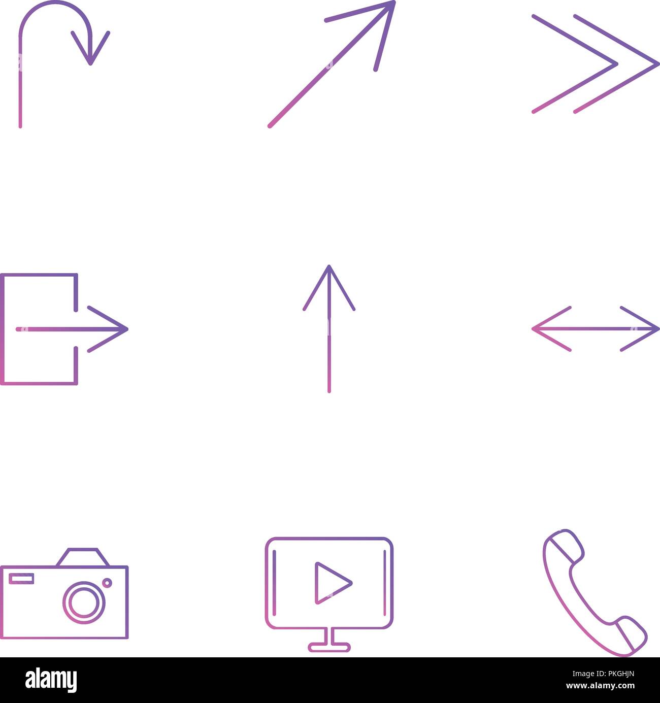 play , camera , call , arrows , directions , avatar , download , upload ...