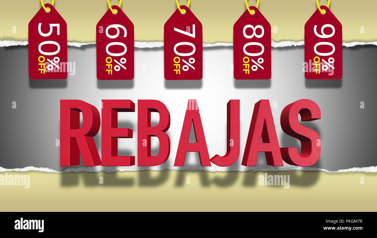 Rebajas Red Text : Rebates (Sales) Word in Spanish, 3D Text With Red ...