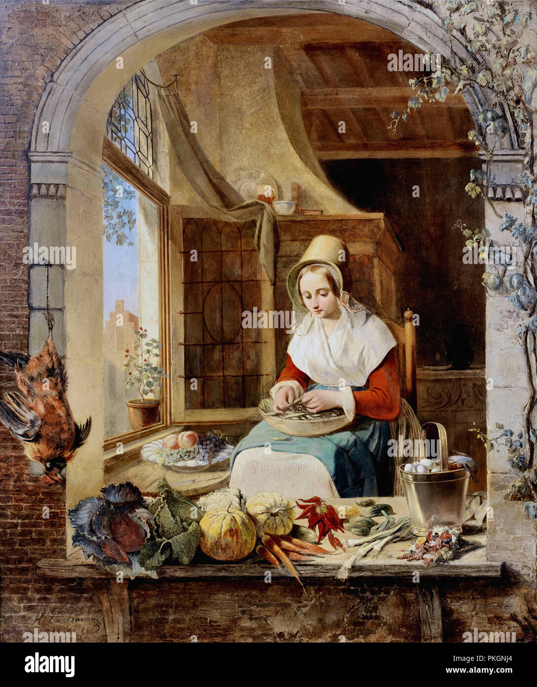 Hamme Alexis Van - a Young Lady Shelling Peas in a Niche Stock Photo ...