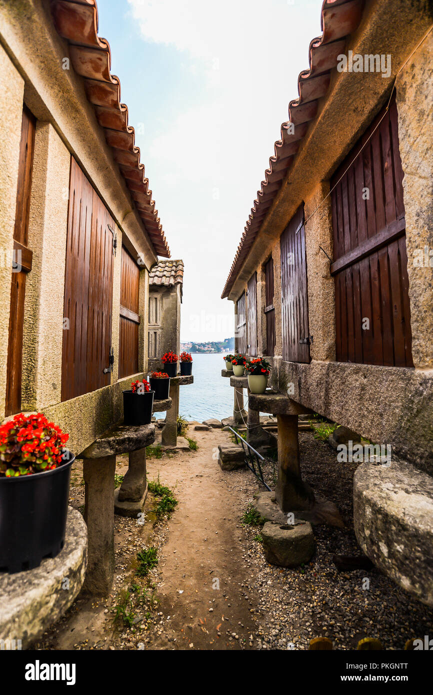 The small Galician village of Combarro - Galicia, Spain Stock Photo - Alamy