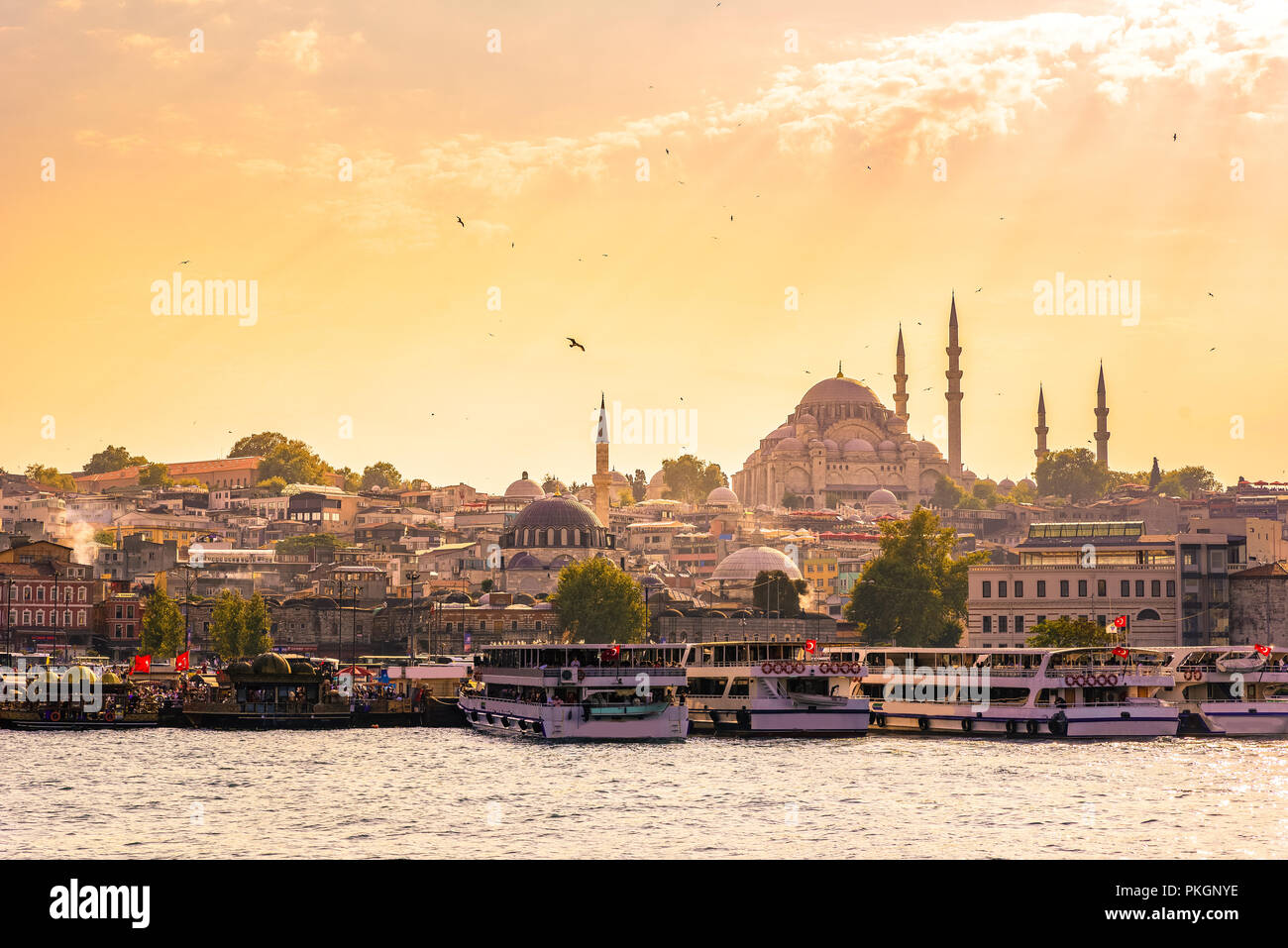 Eminonu Port with Ships and Suleymaniye Mosque in the Fatih district at ...