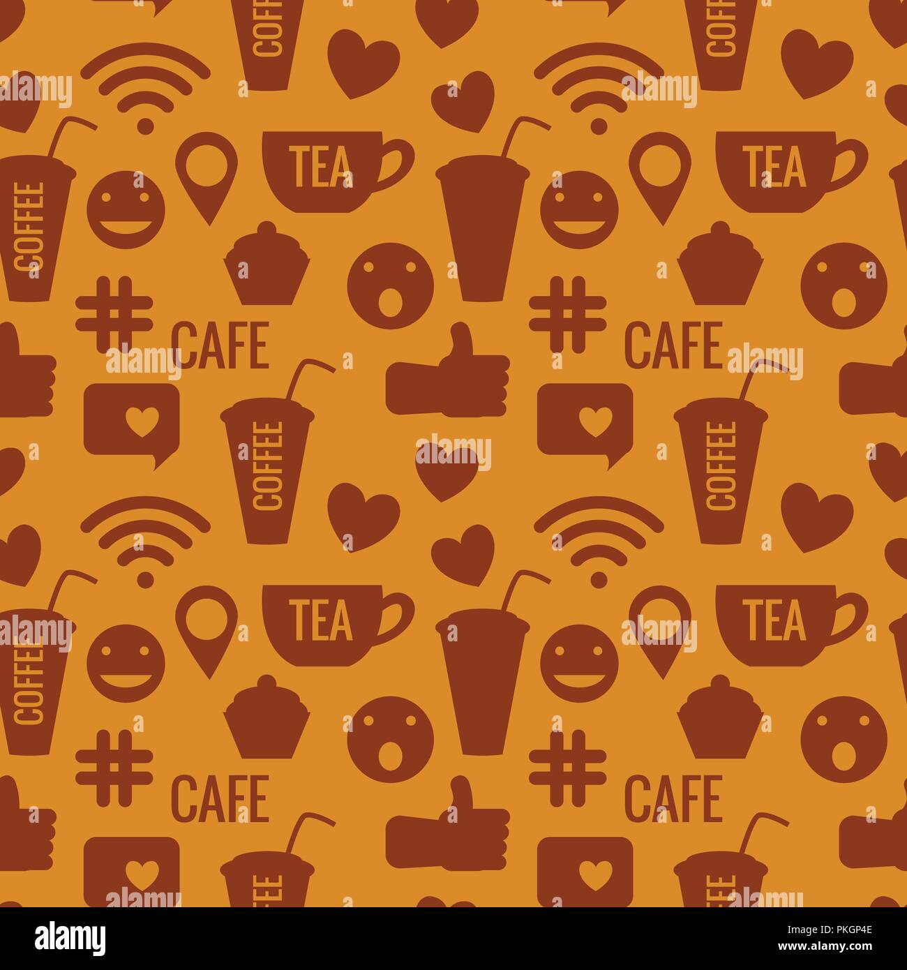 Seamless pattern of cafe. Vector illustration of stickers isolated on a ...