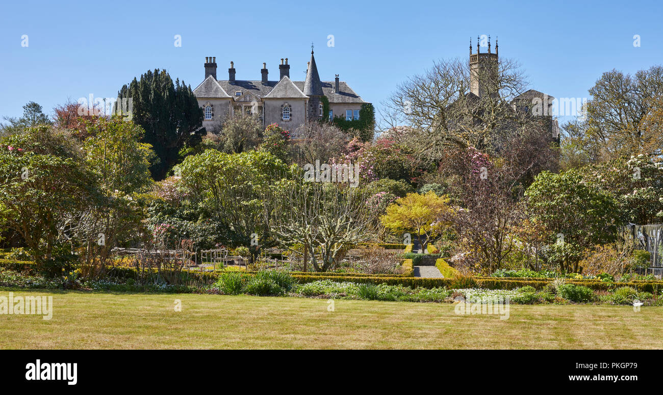 Lawn and varied shrub border in the garden to the rear of Ardmaddy ...