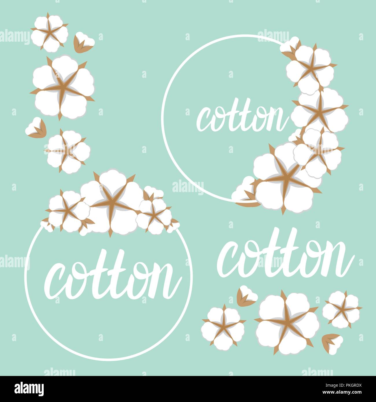 Set Cotton flower frame. Flat style cute colorful background. Vector ...